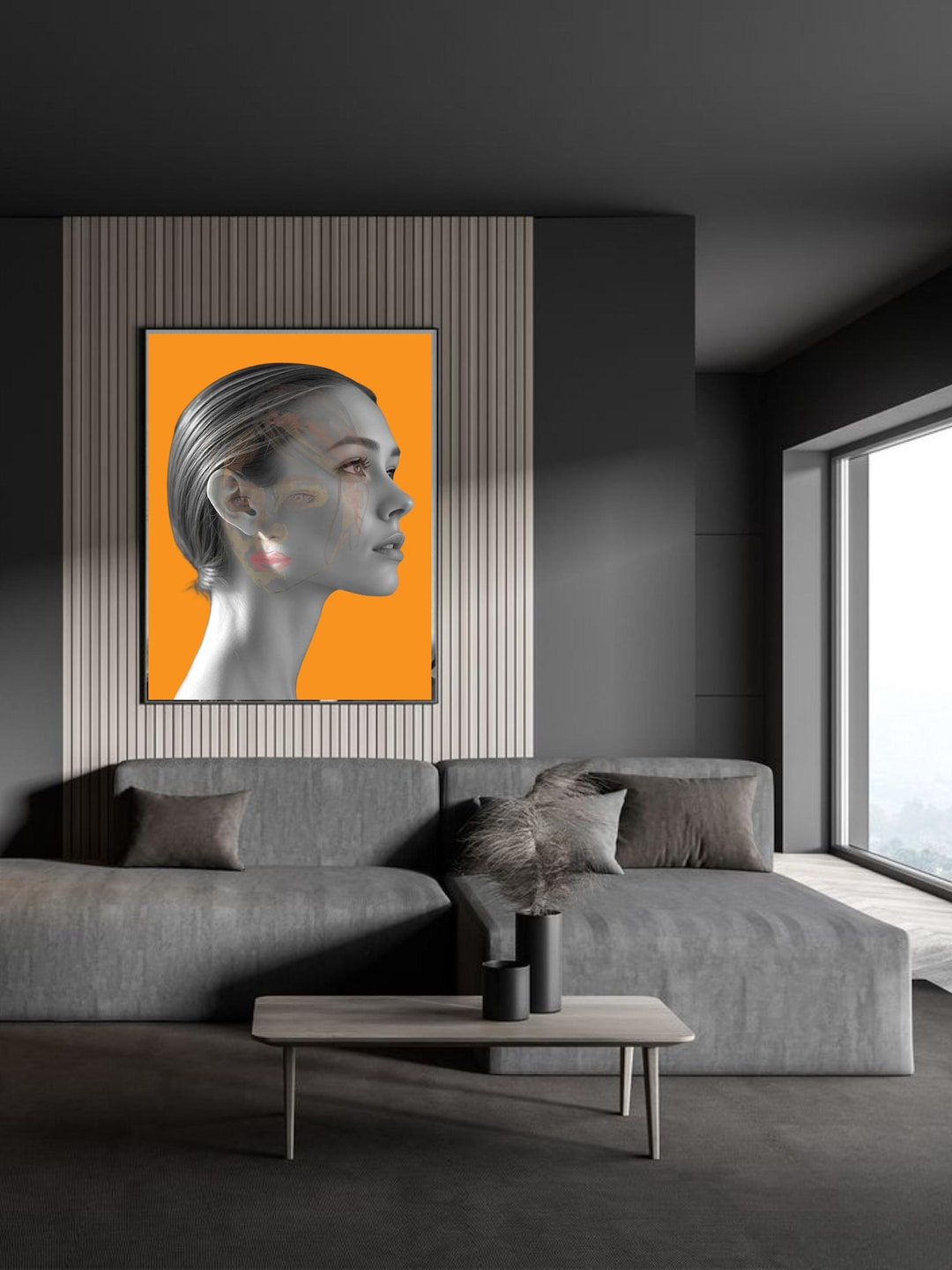 Abstract Woman Portrait Print | Orange Background, Modern Wall Art ...