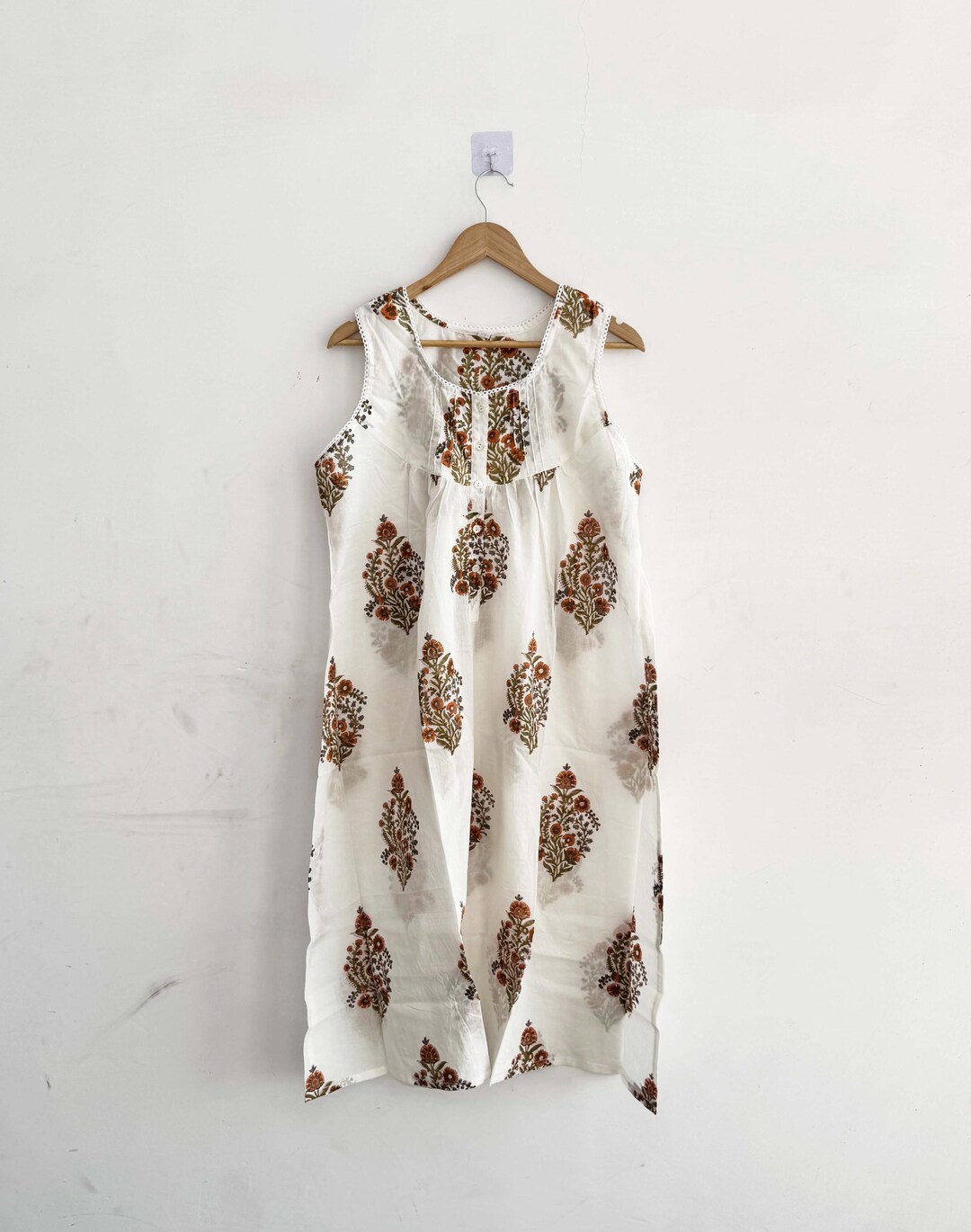 Hand Block Print Cotton Nighty for Women - Elegant Sleeveless Victorian ...