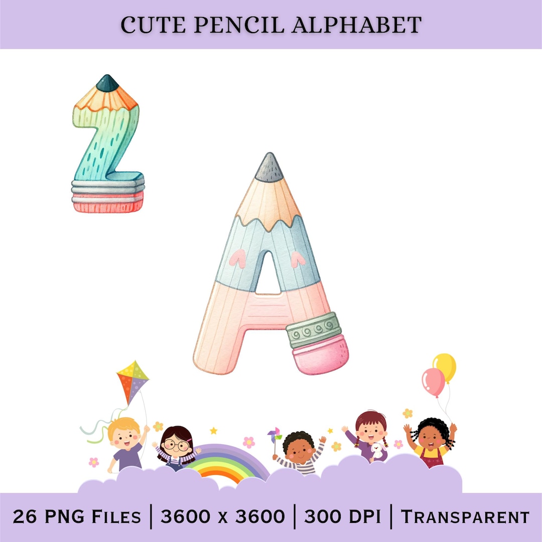 Pencil Alphabet PNG A-Z | Classroom Decor Learning Design (digital ...
