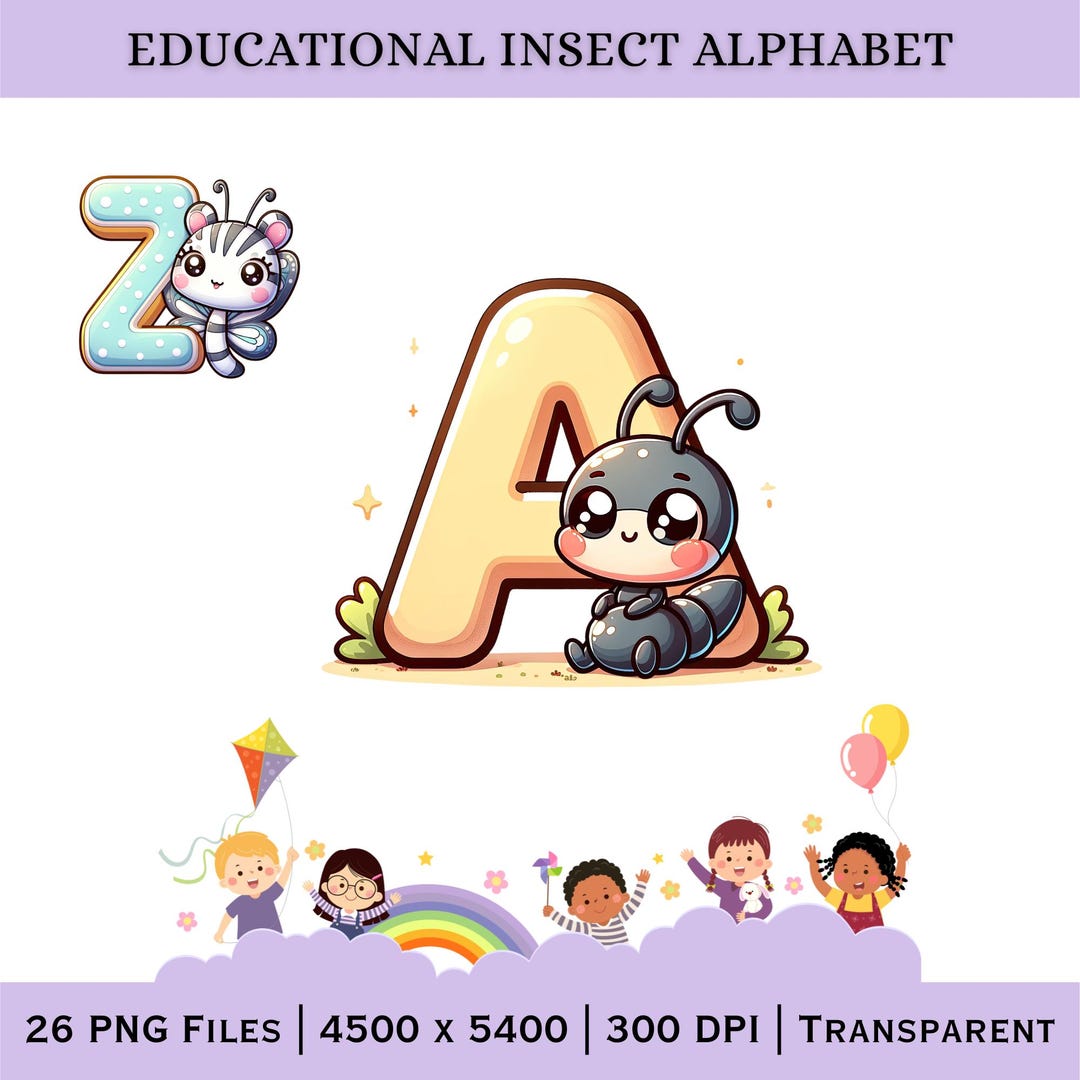 Educational Insect Alphabet PNG | Bug Letter Set A-Z, Kids Classroom ...