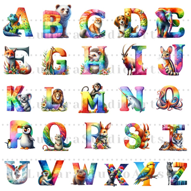 Animal Alphabet Letters PNG | A to Z ABC Learning Set | Kids Classroom ...