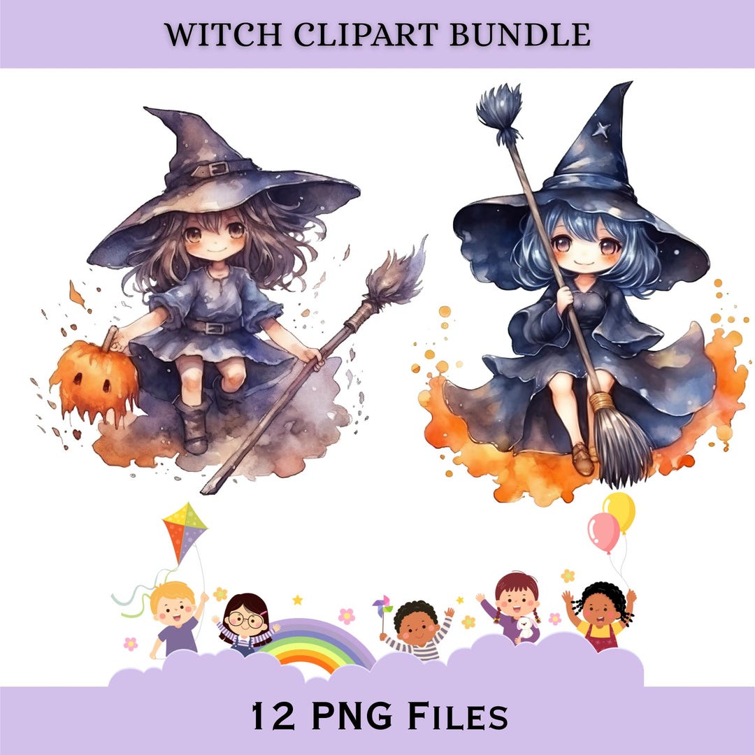 Halloween Witch Clipart PNG Bundle | Girl Graphics Pack | Magical ...