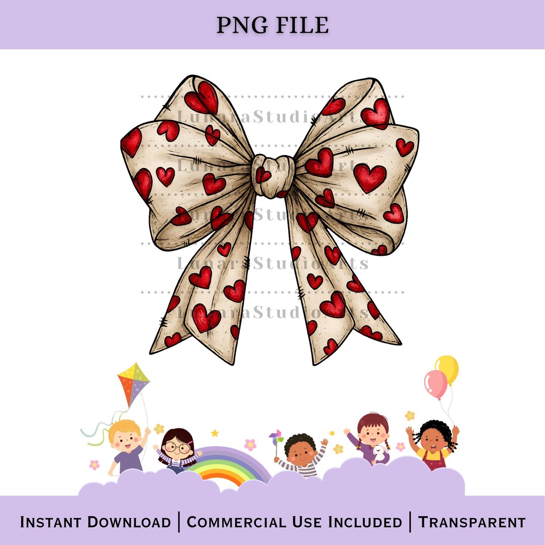 Valentine Coquette Bow PNG | Heart Pattern Ribbon Clipart | Elegant ...