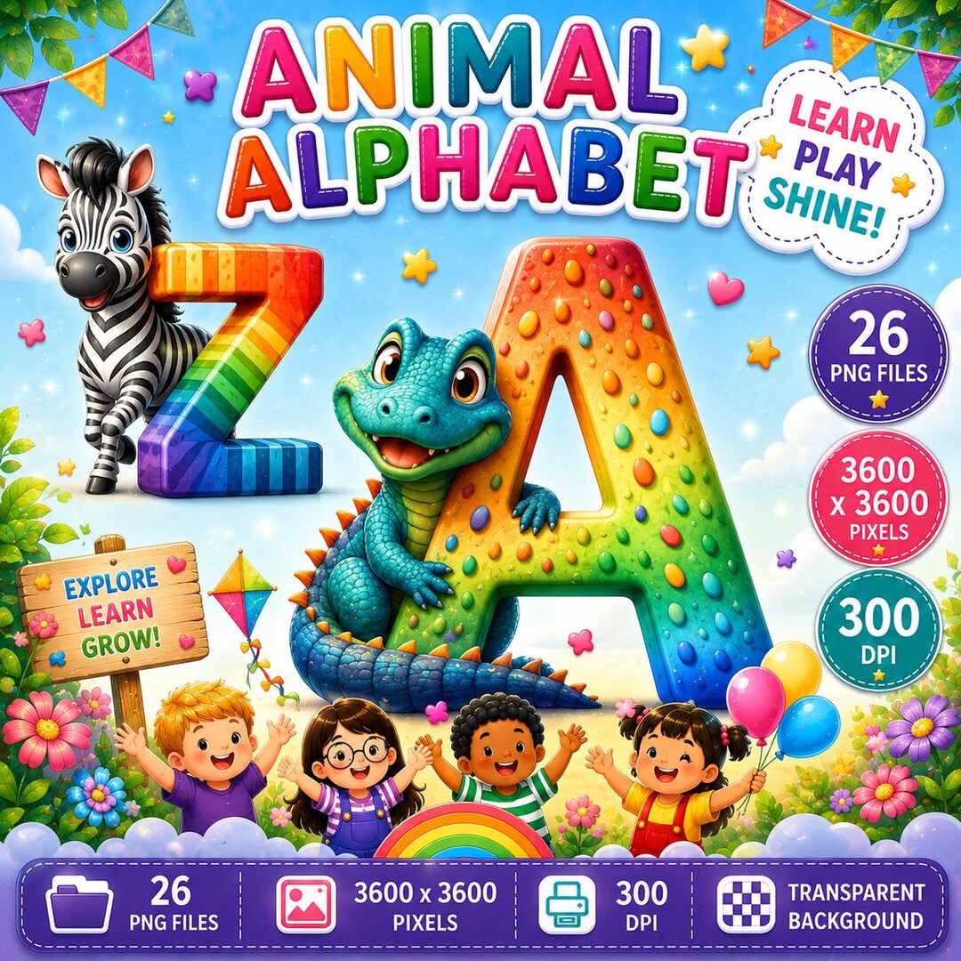 Animal Alphabet Letters PNG | A to Z ABC Learning Set | Kids Classroom ...