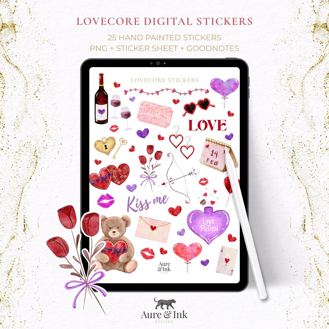 Hand-painted Watercolor Valentine’s Day Digital Stickers | February Pre ...