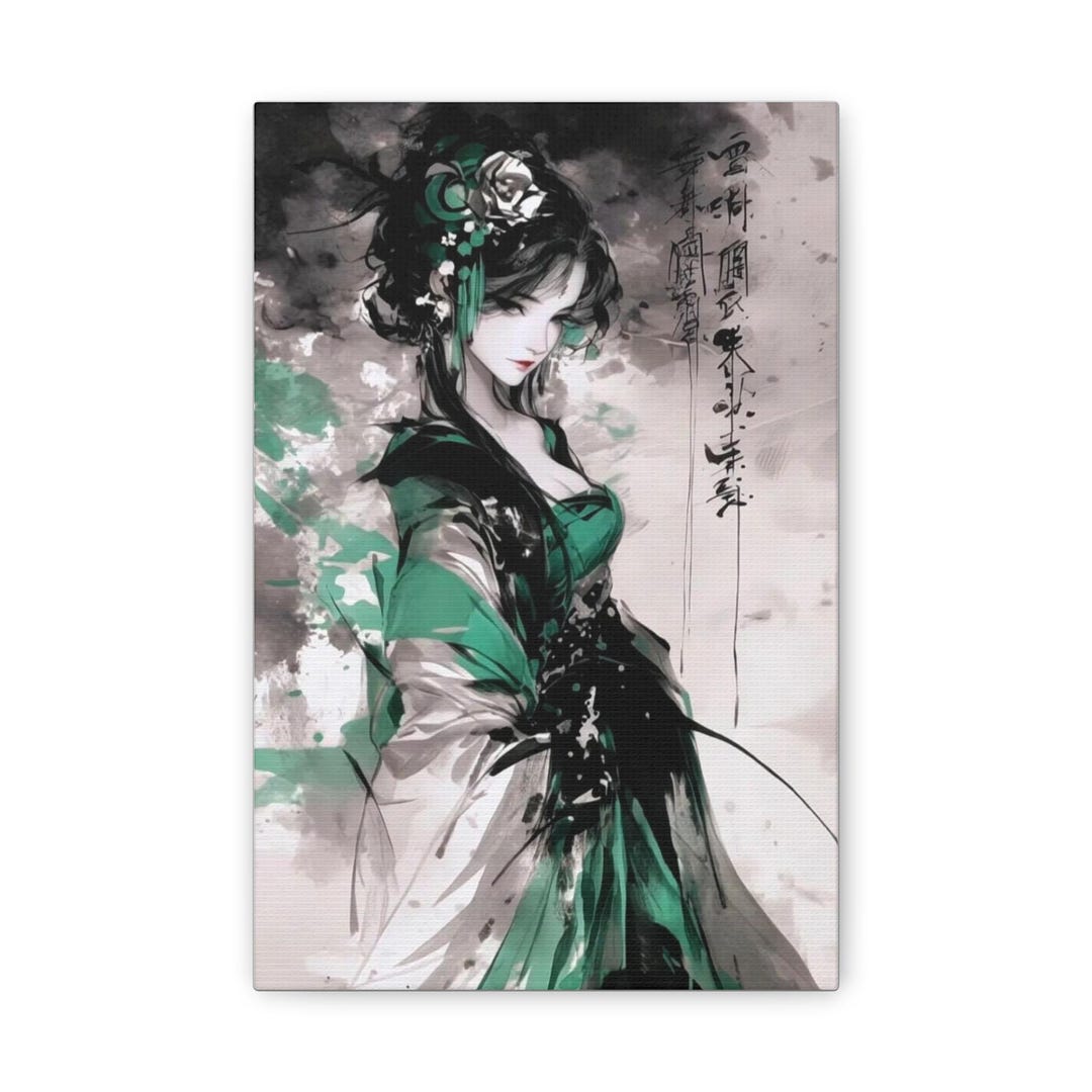 Green Geisha Painting Canvas | Classic Canvas - Etsy