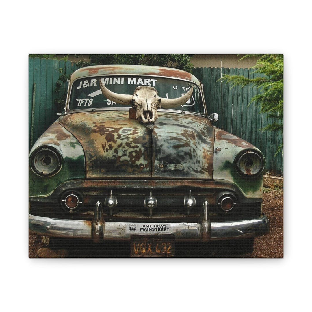 Rustic Vintage Car With Longhorn Skull Canvas - Etsy