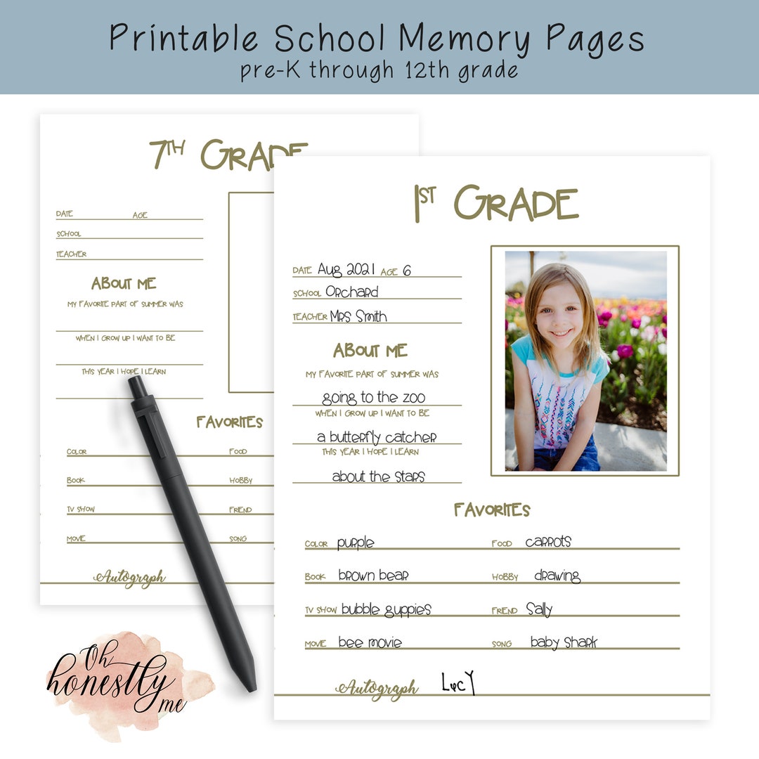 Back to School Interview Printable | Kids School Memory Questions - Etsy