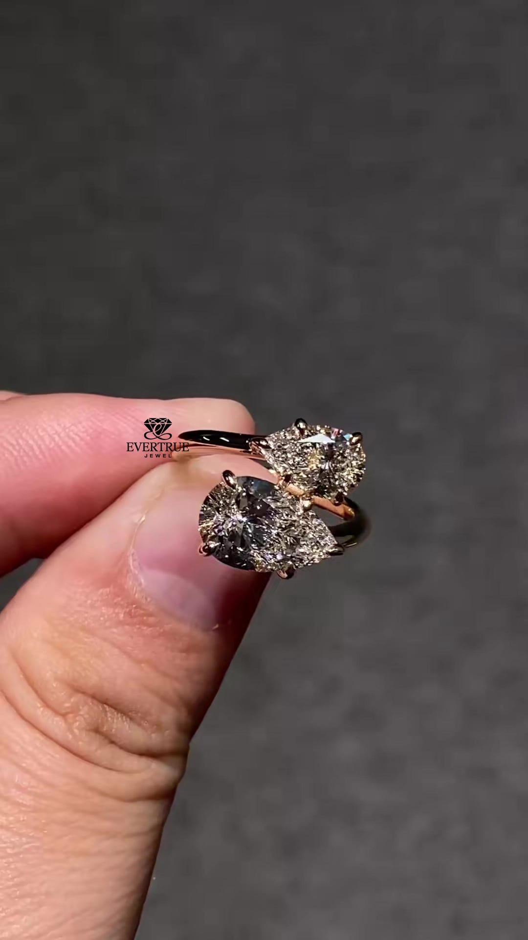 Toi Et Moi Lab Grown Diamond Ring, Pear Cut, Open Cuff, Modern Bridal ...