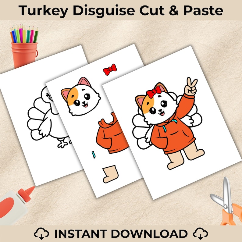 Turkey Disguise Craft – Cat Costume, Thanksgiving Printable (PDF, SVG ...