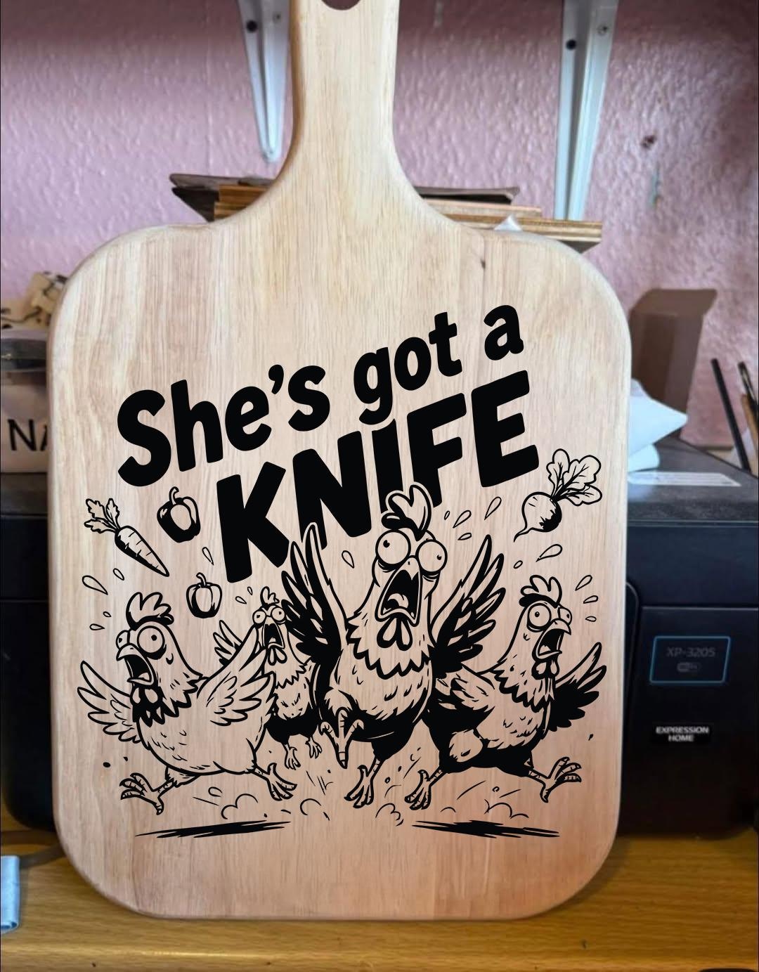 She's Got a Knife SVG | Funny Chicken Cutting Board Cut File | Kitchen ...