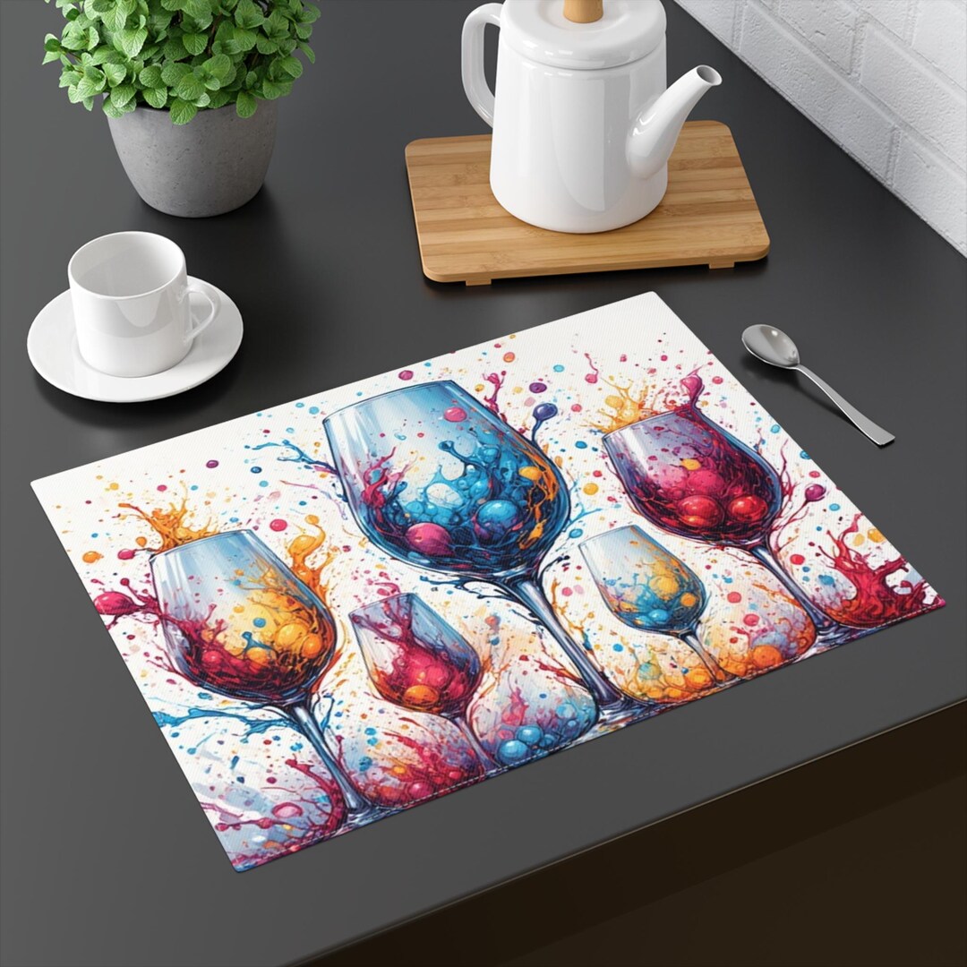 Colorful Wine Glasses Placemat | Splash Art Table Mat - Etsy