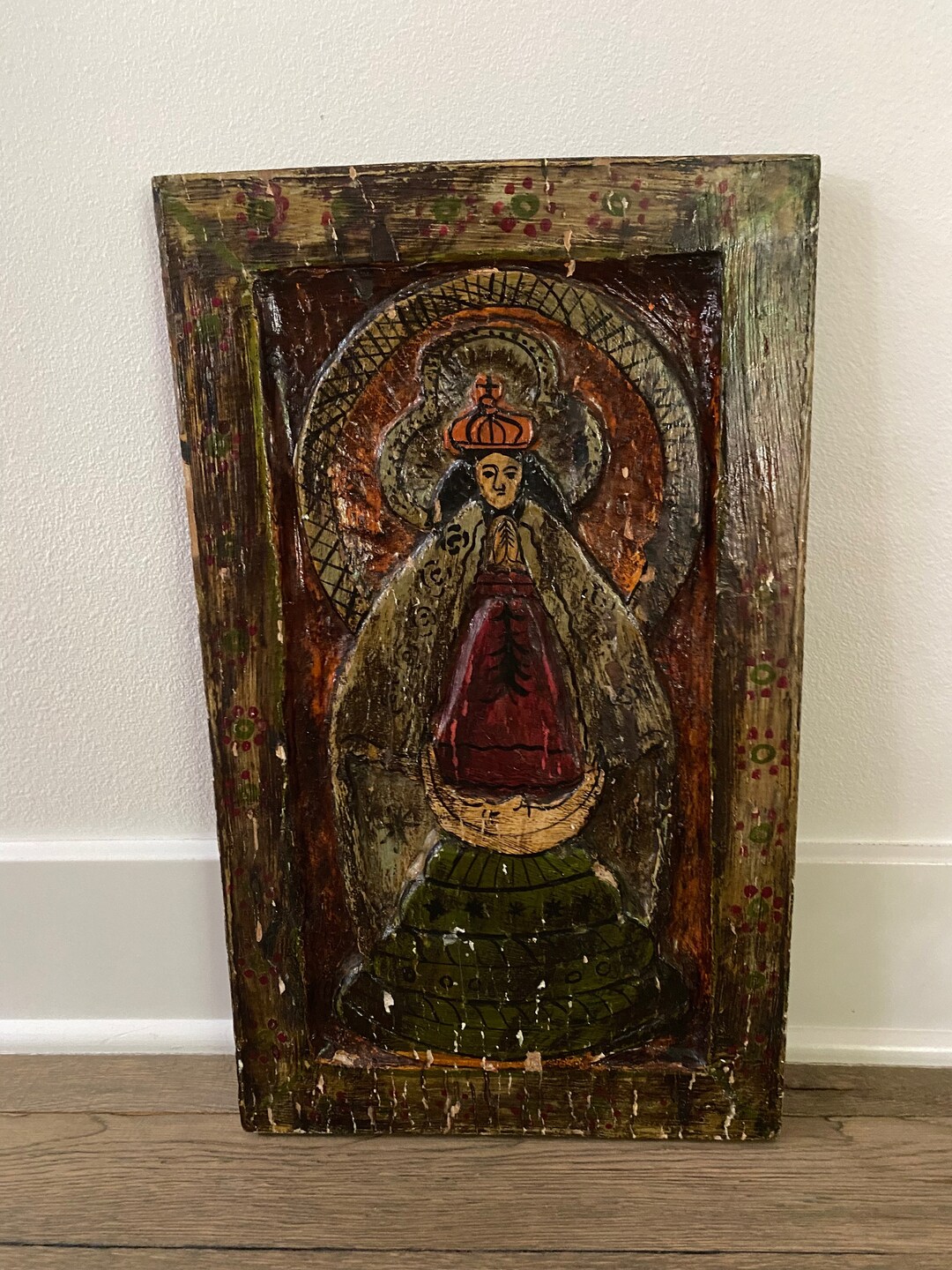 Vintage Handcarved Wood Religious Santos, Retablo, Saint, Icon, Madonna ...