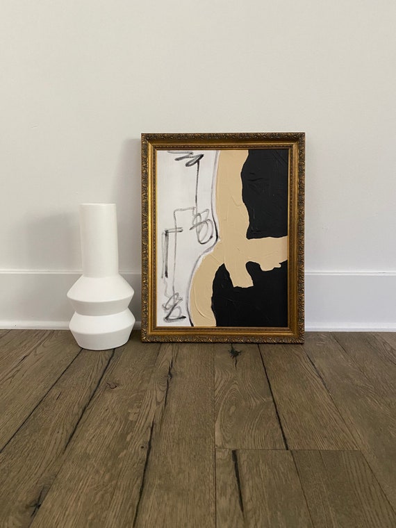 Vintage Gold Frame With Black White and Beige Abstract - Etsy