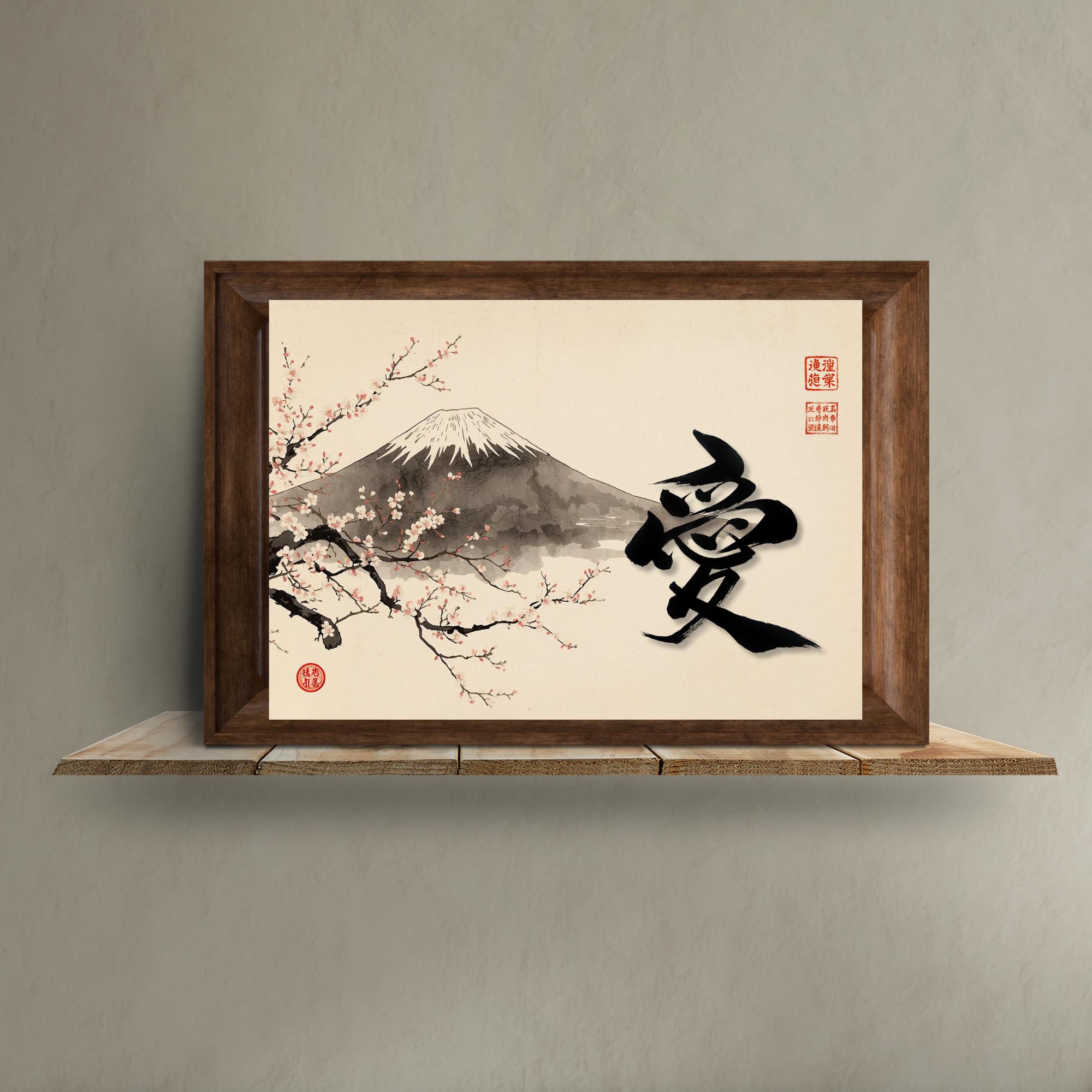 Japanese Calligraphy “ai (love)” Printable Art – Mount Fuji and Cherry ...