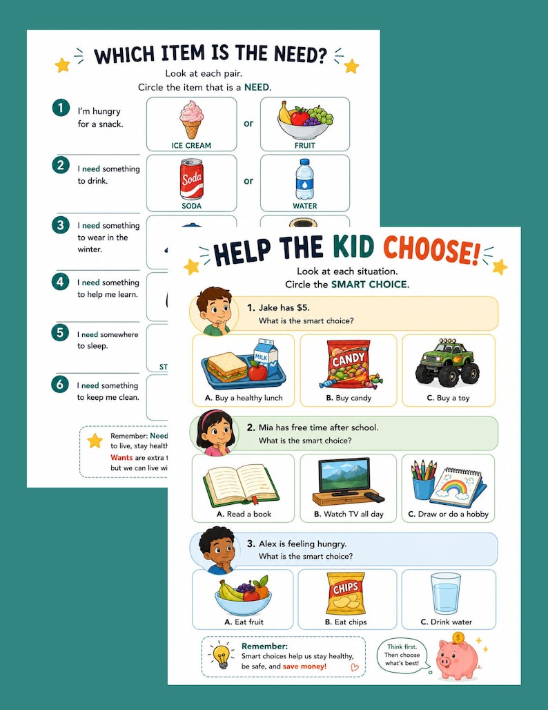 Kids Financial Literacy Workbook | Needs Vs Wants, Smart Choices ...