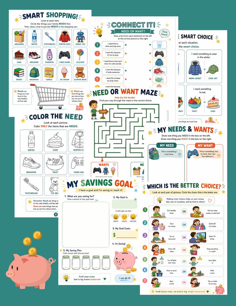 Kids Financial Literacy Workbook | Needs Vs Wants, Smart Choices ...