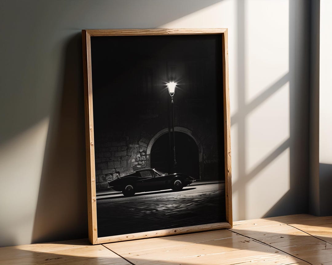 Race Track | Black & White Sports Car Print: Vintage Coupe Under Street ...