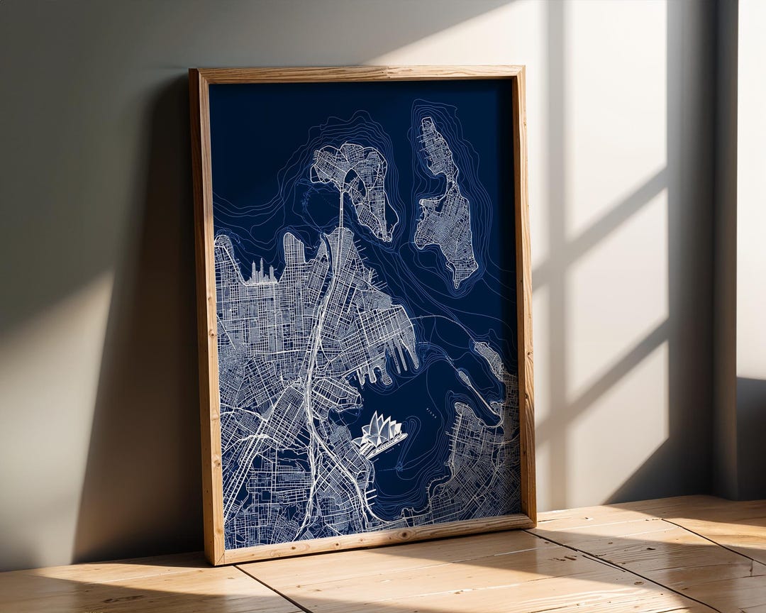 Coastal City Blueprint Map Print – Minimal Island Urban Wall Art - Etsy