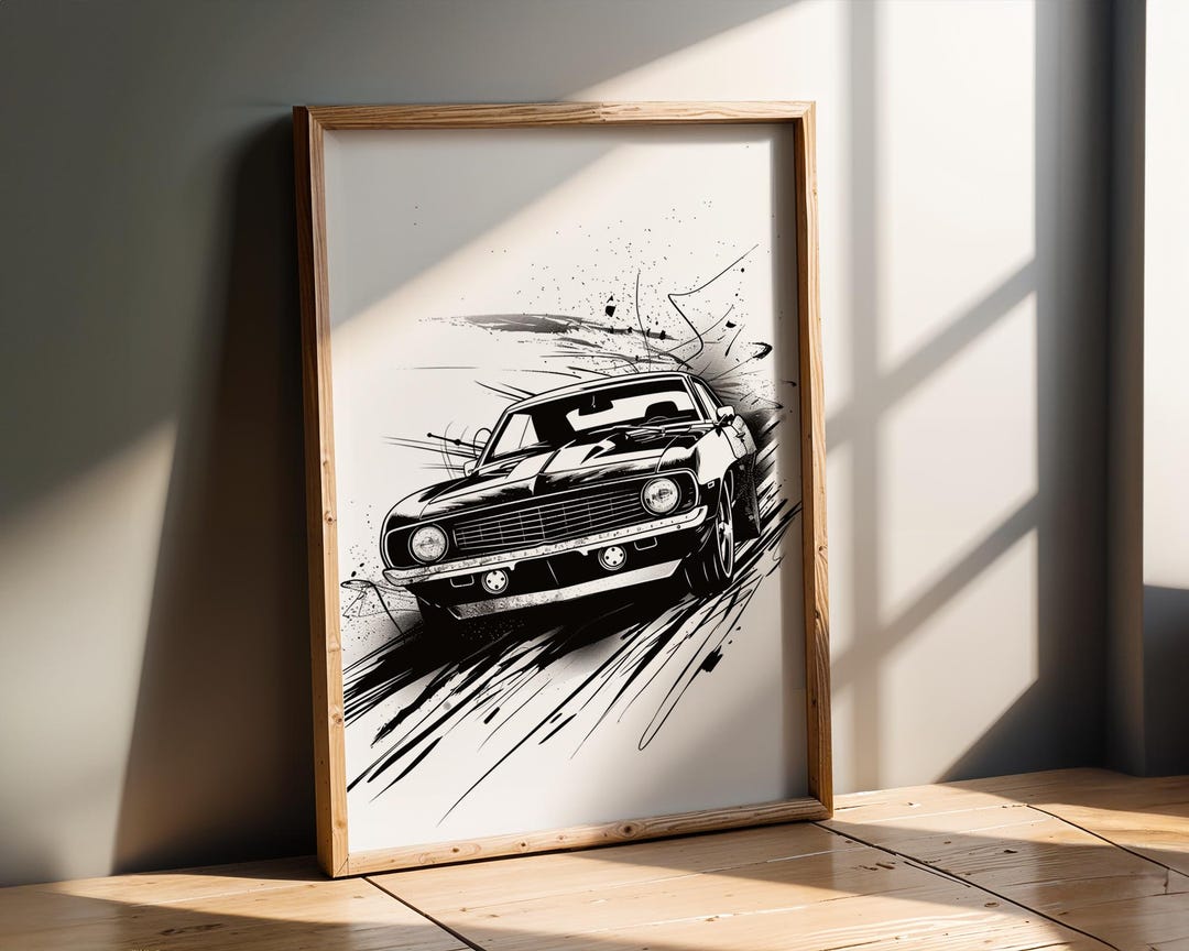 Dynamic Muscle Car Sketch | High Speed Automotive Ink Wall Art - Etsy