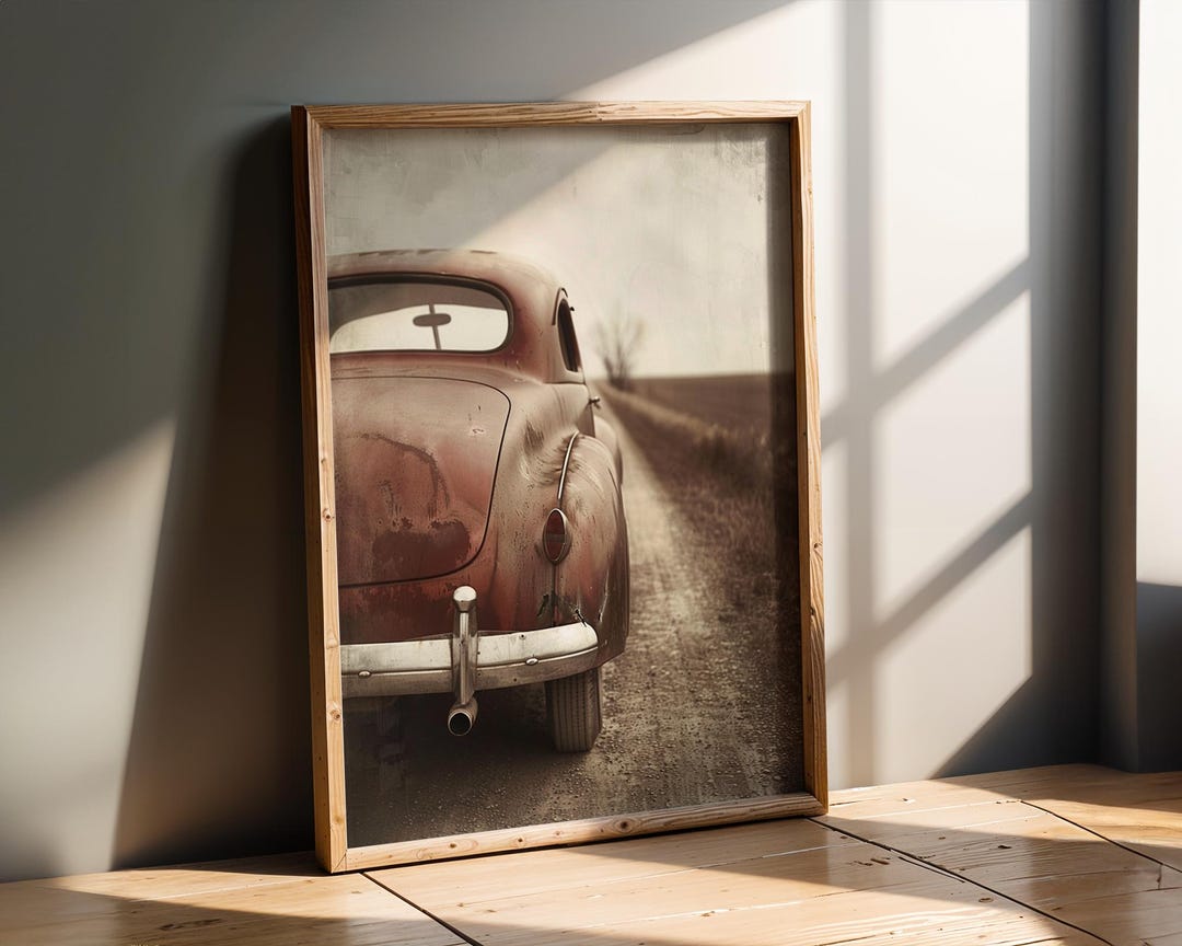 Retro Car Rustic Red Sedan Print, Vintage Automobile Poster, Man Cave ...