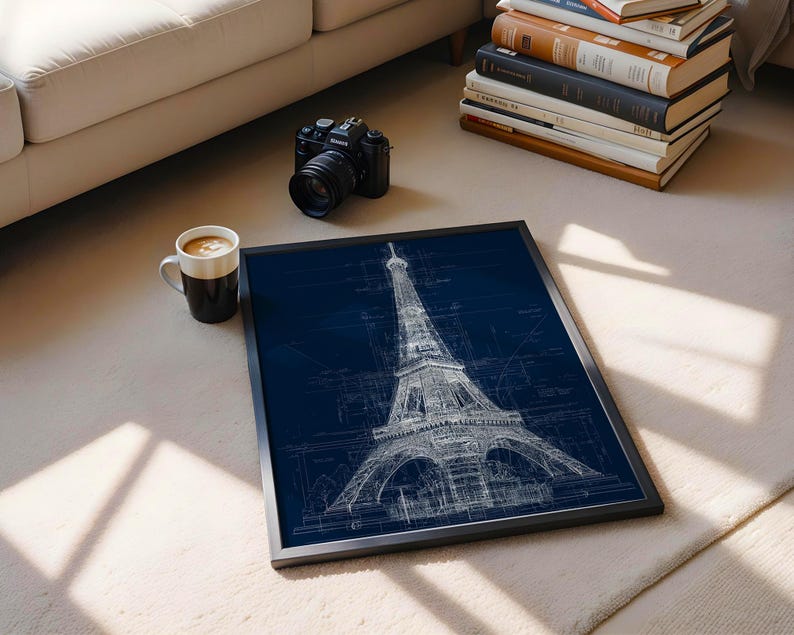 Blueprint Drawing Iconic Tower Wall Art | Architectural Line Drawing ...