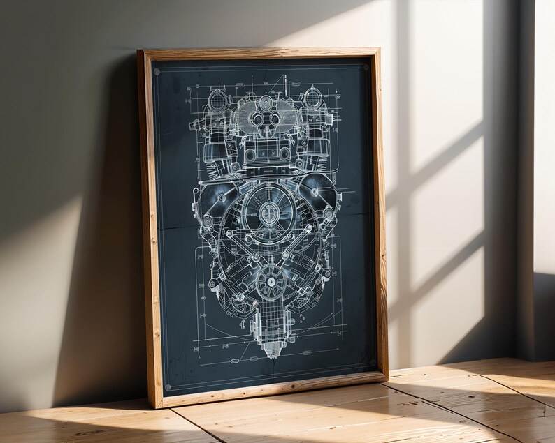 Mechanical Engine Blueprint Drawing – Technical Industrial Wall Art - Etsy