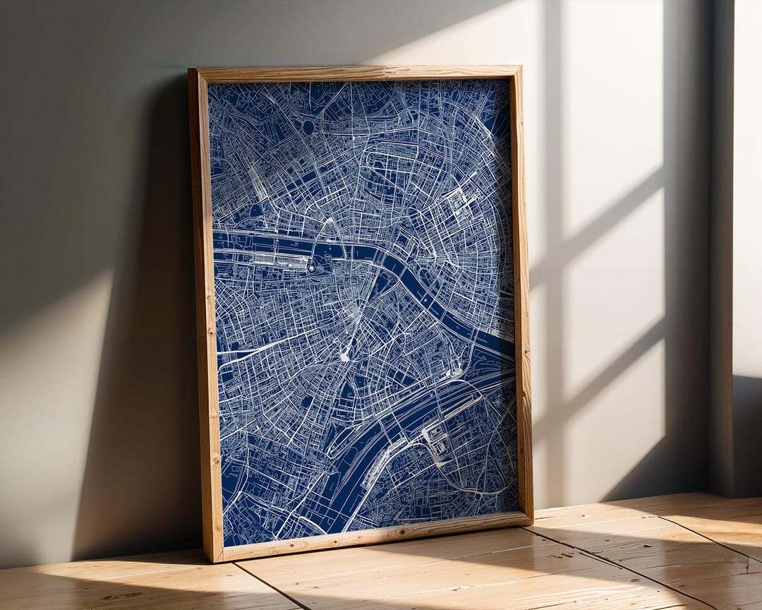 Detailed City Blueprint Map Print – Classic Urban Street Plan Wall Art ...