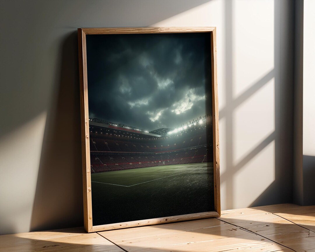 Football Stadium Interior Under Storm Clouds – Dramatic Sports Wall Art ...
