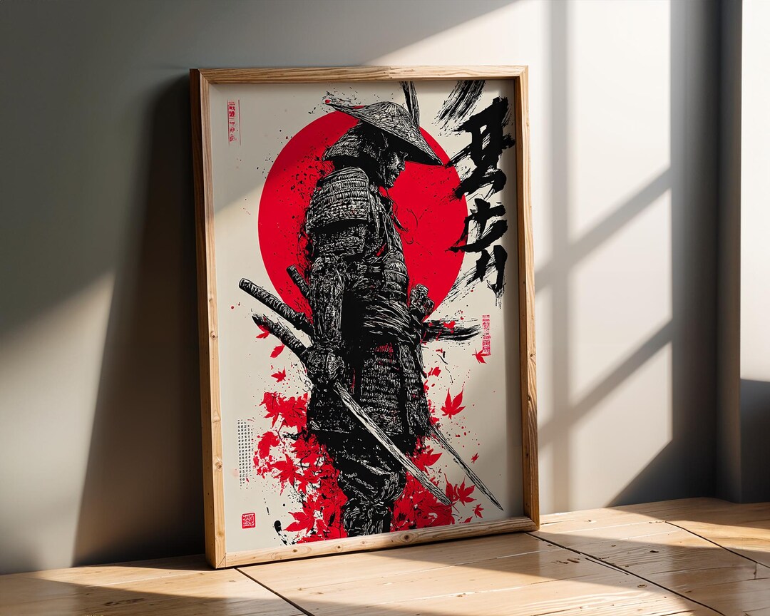 Samurai Warrior Art Print: Japanese Ink, Autumn Leaves - Etsy