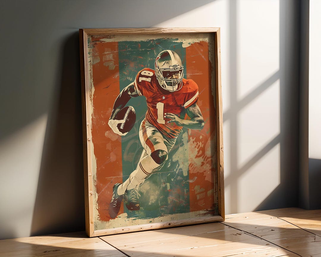 Sports Artwork Retro Football Player Art Print | Vintage Sport Decor - Etsy