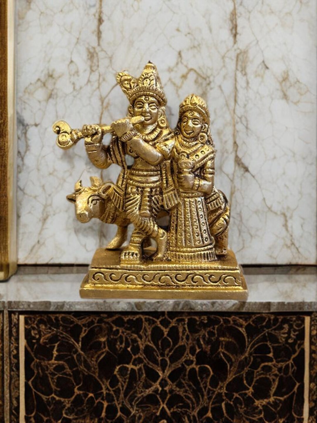 Panchdhatu Radha Krishna With Cow, Golden Vrindavan Couple Idol for ...