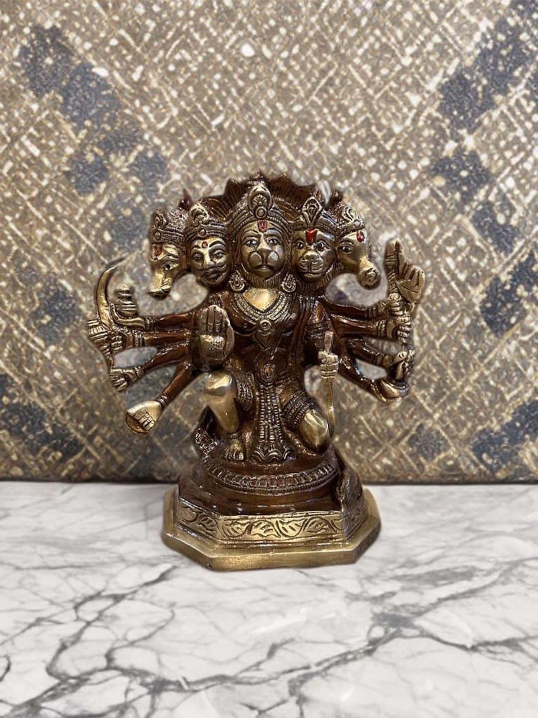 Ashtadhatu Panchmukhi Hanuman Idol, Five Face Brass Finish Hindu God ...