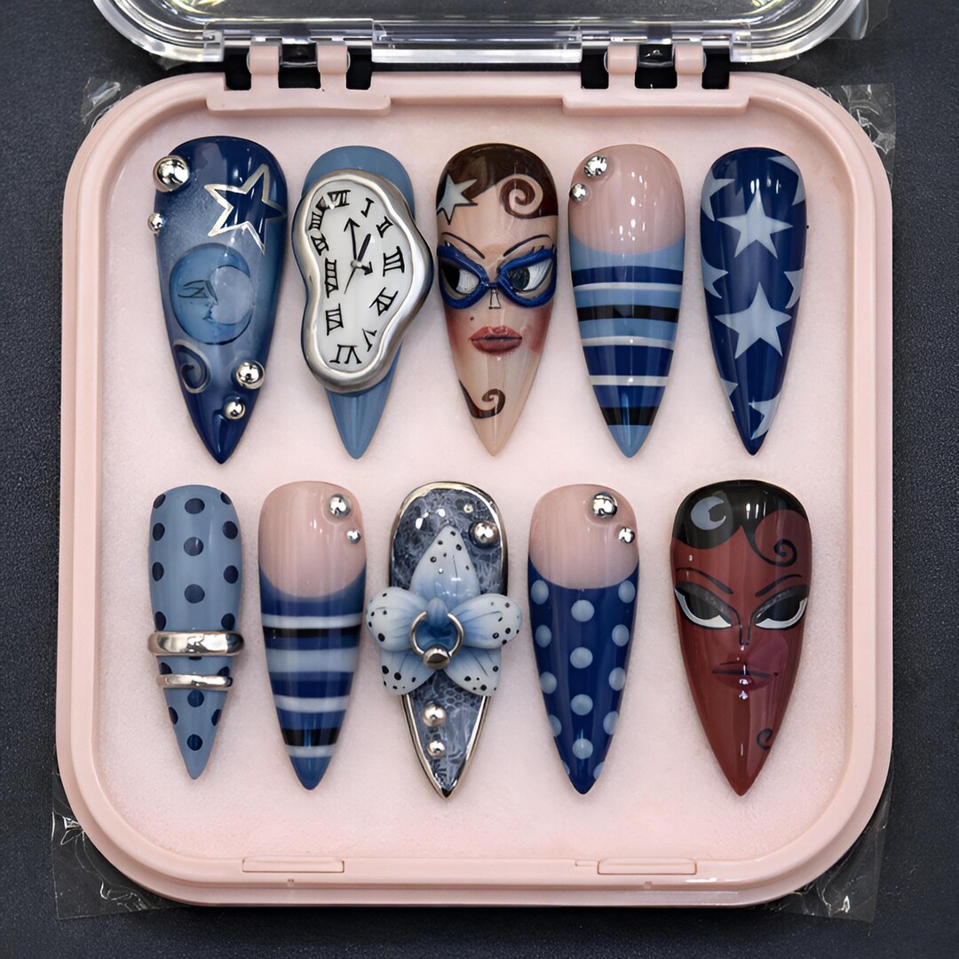 Surrealist Melting Clock Press on Nails | Mod Noir Pop Art Statement ...