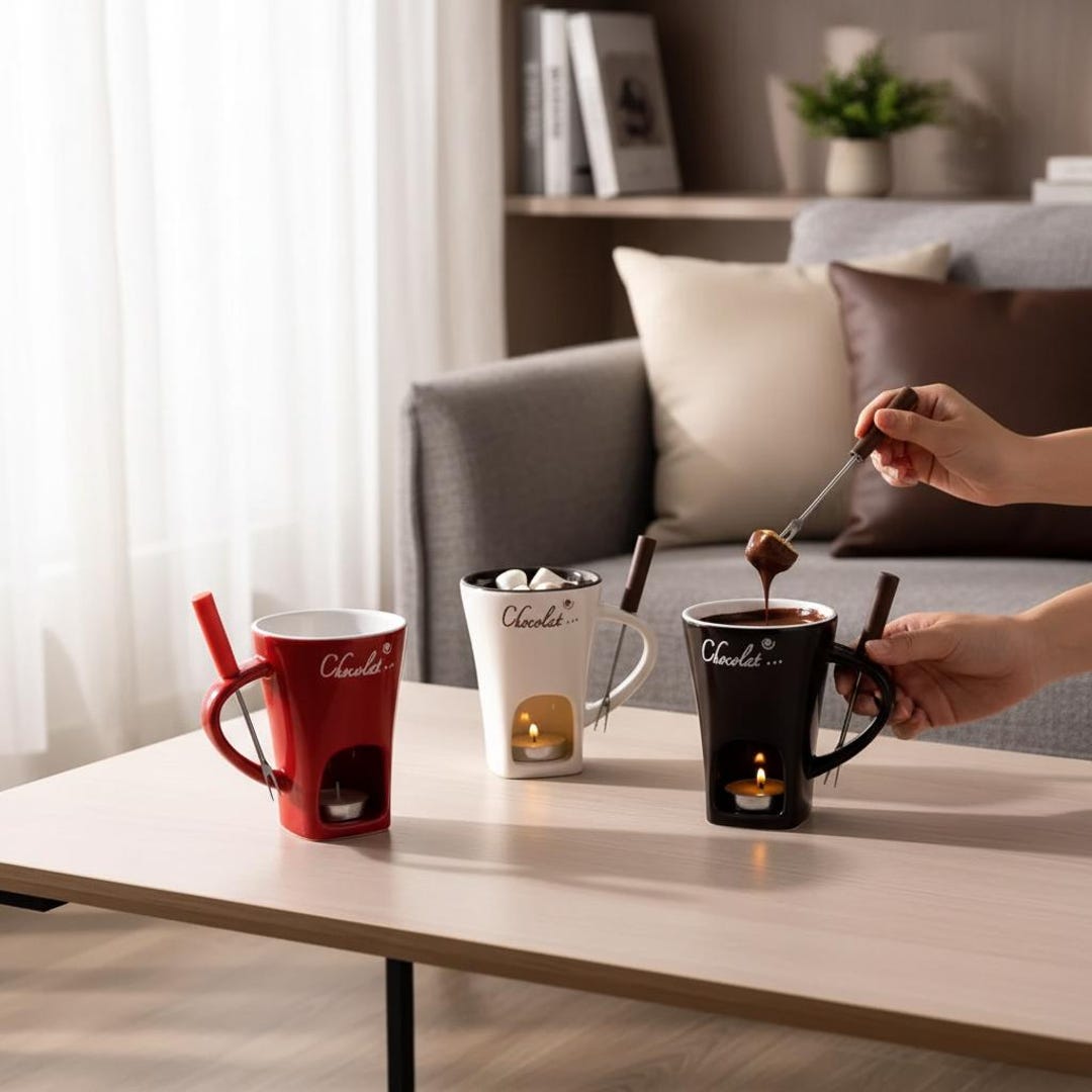 Ceramic Chocolate Melting Mug 130ml - Small Warming Cup With Fork for ...