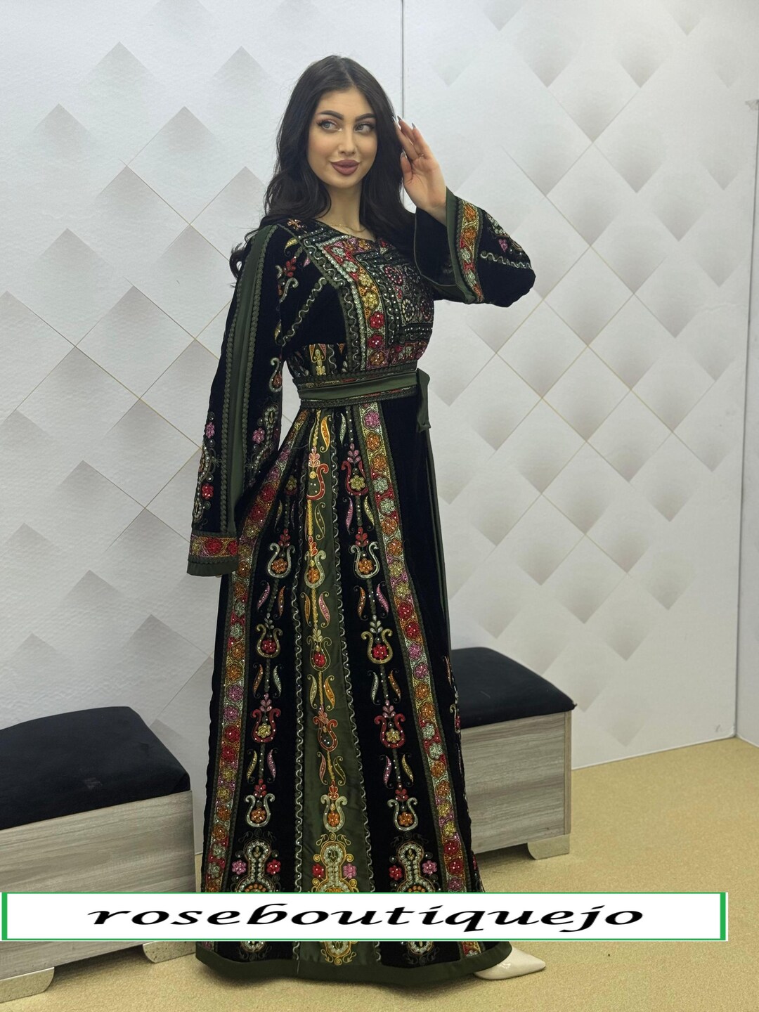 Simply Elegant Thoub Embroidered Palestinian Embroidered Maxi Dress ...