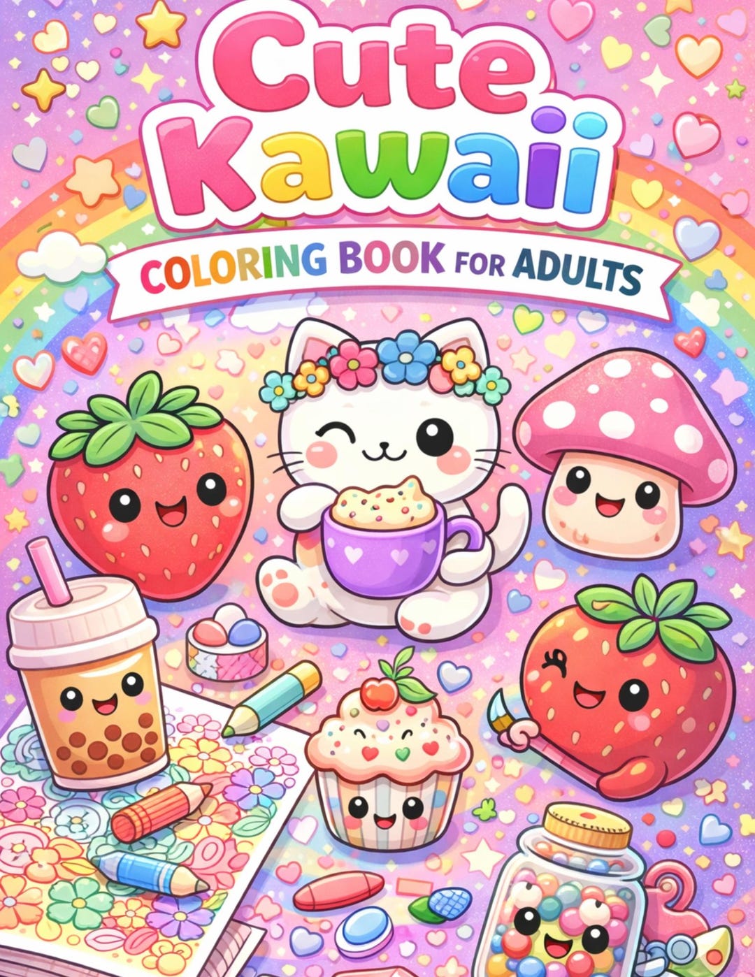 Cute Kawaii Colouring Book for Adults | Cozy Stress Relief Coloring ...