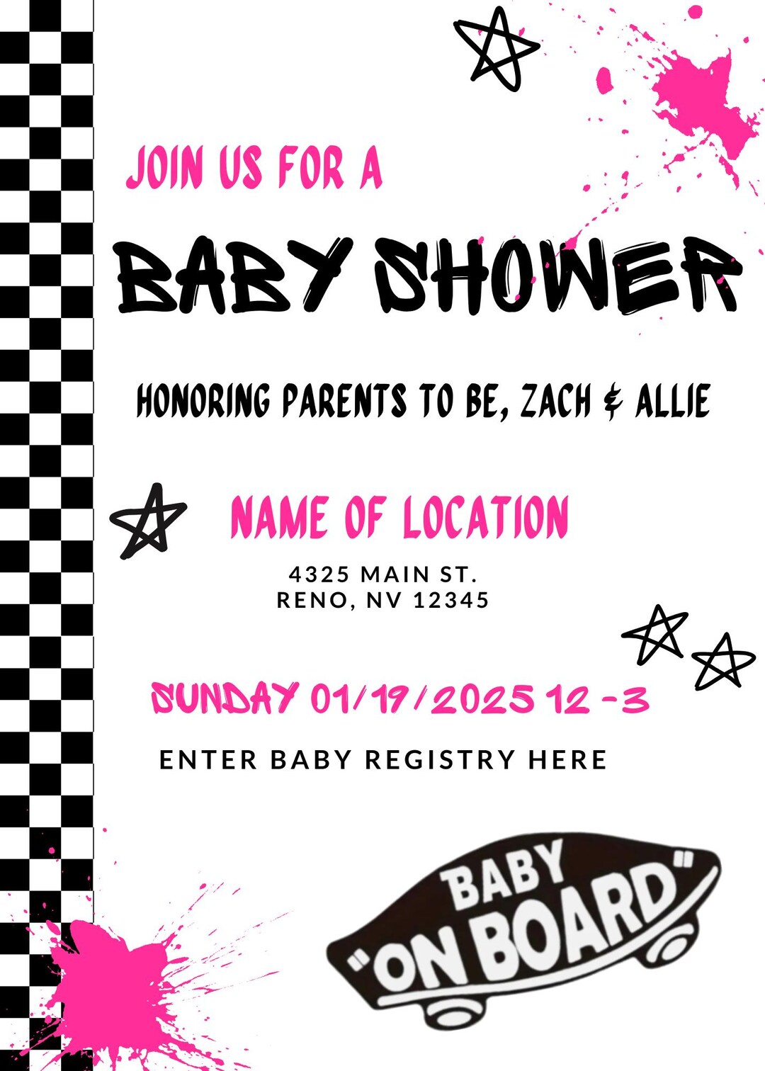 Pop Punk Baby Shower Invitation Bundle | Customizable, Warped Theme - Etsy