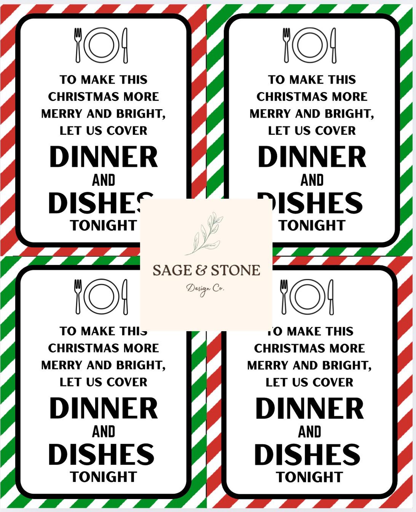 Christmas Dinner & Dishes Gift Tag | Holiday Host Gift | Printable ...