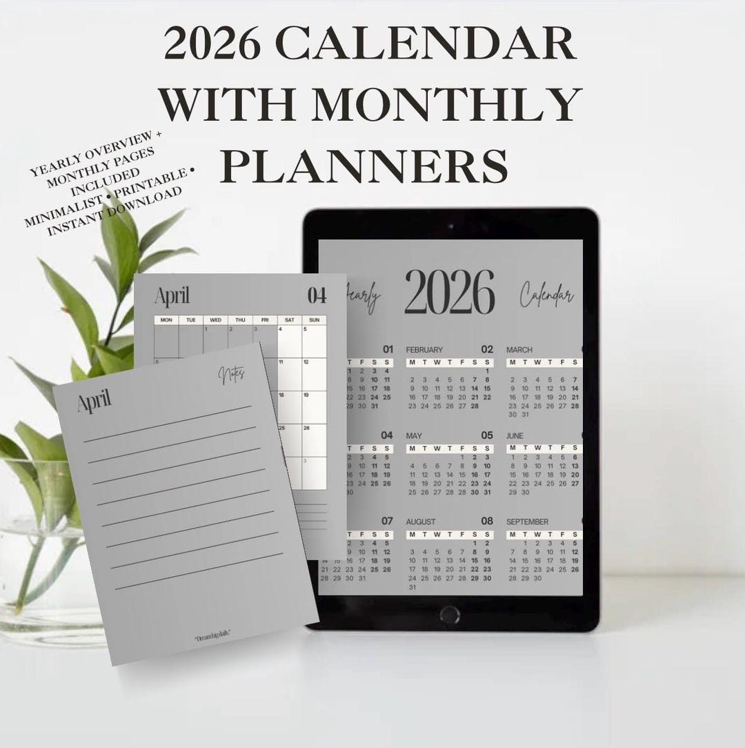2026 Digital Planner Printable | Minimalist Monthly Calendar (A4 PDF ...