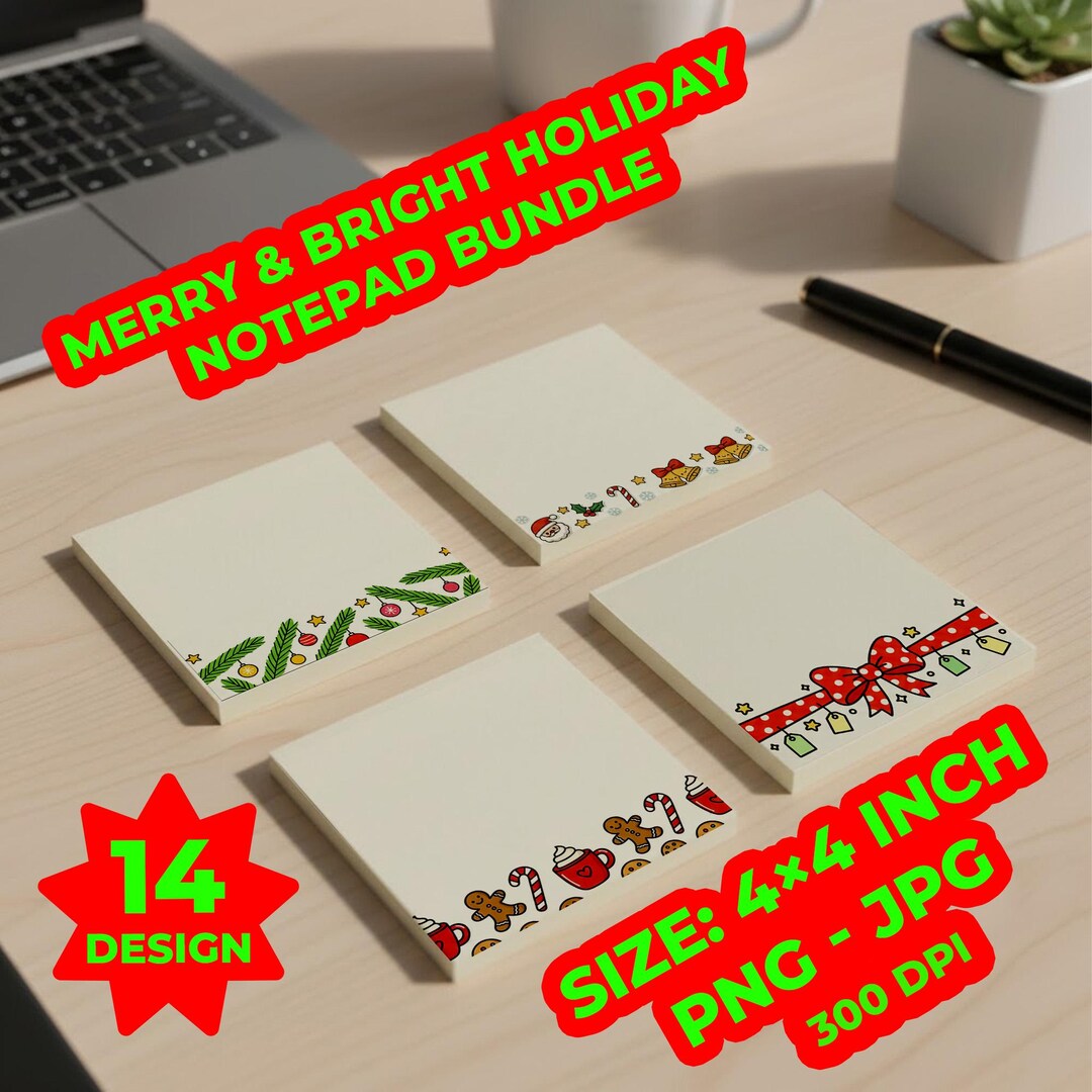 Printable Christmas Notepad Designs | 4×4 PNG & JPG | Digital Download ...