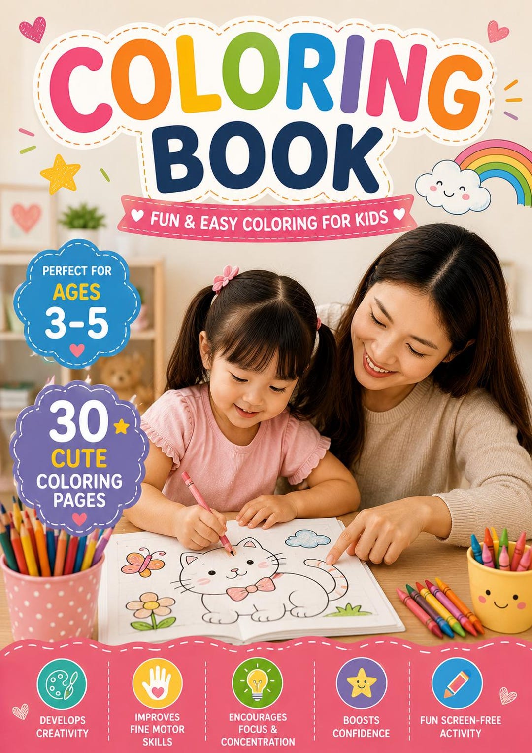Coloring Book for Kids Ages 3-5 | 30 Easy Coloring Pages | Preschool ...
