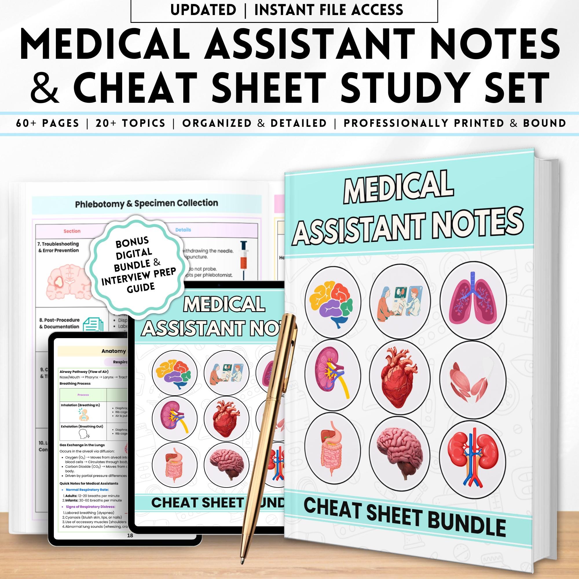 Medical Assistant Notes & Cheat Sheet Bundle – Physical Book | 20 ...