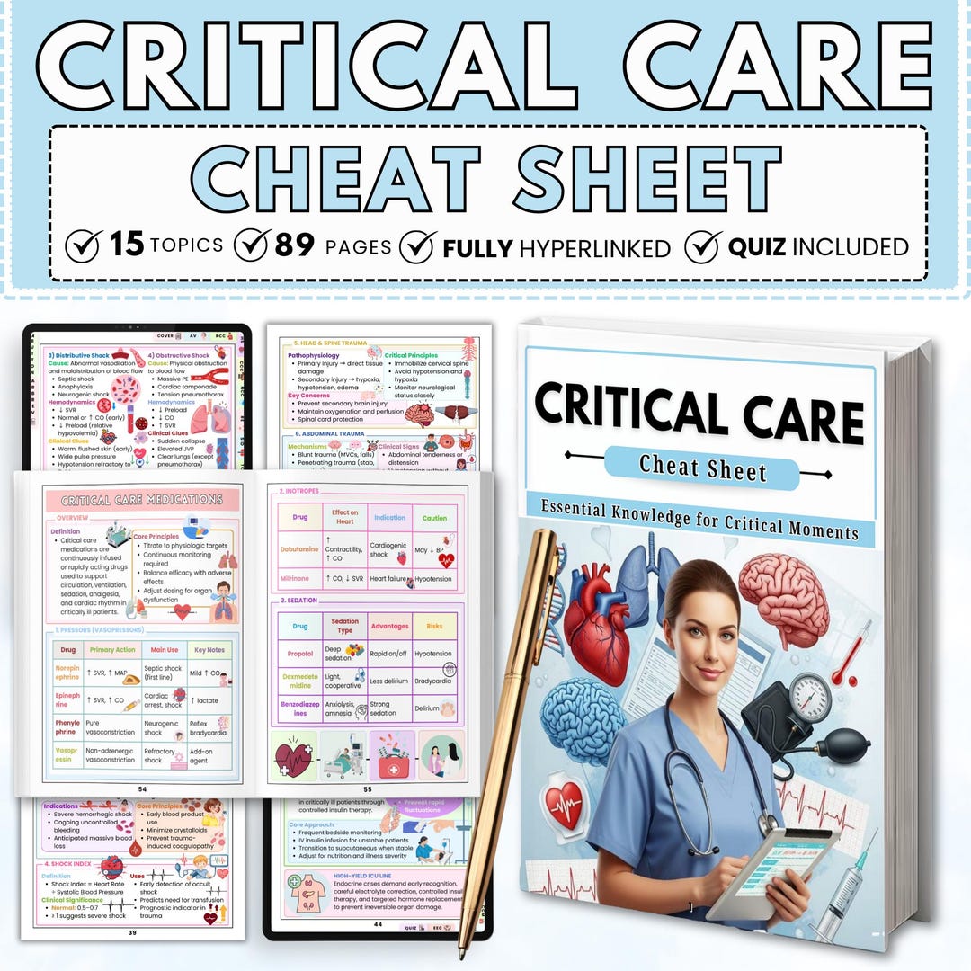 Critical Care Nursing Cheat Sheet | ICU Study Guide PDF | 80+ Pages ...
