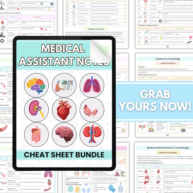 Medical Assistant Notes & Cheat Sheet Bundle – Physical Book | 20 ...