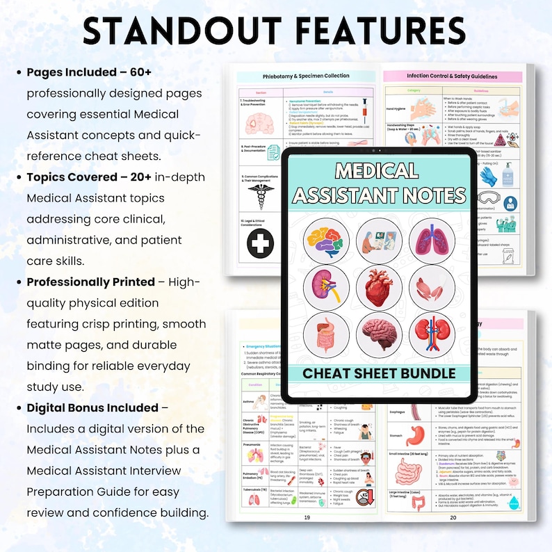 Medical Assistant Notes & Cheat Sheet Bundle – Physical Book | 20 ...