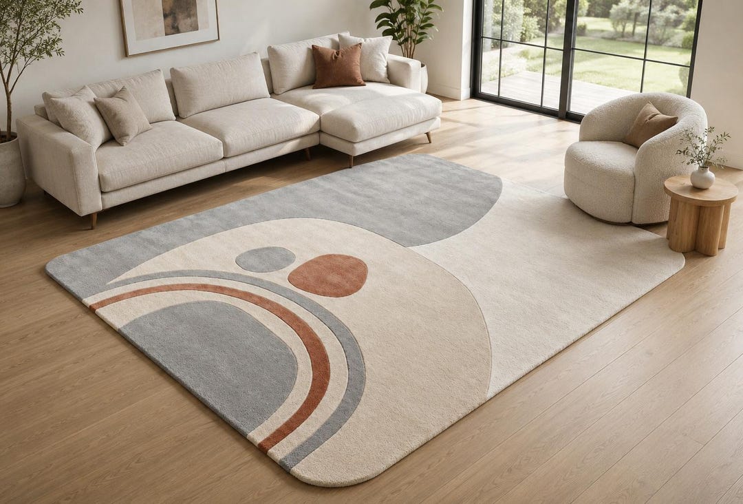 Neutral Beige Grey Modern Abstract Hand Tufted Wool Area Rug ...