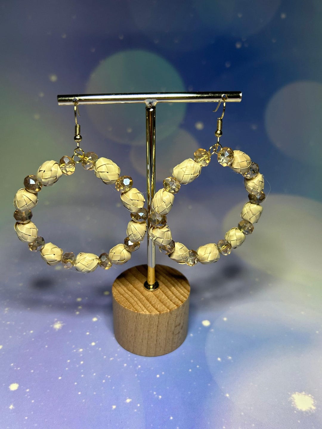 Handcrafted Mexican Palm Leaf Hoop Earrings With Crystal Beads - Etsy