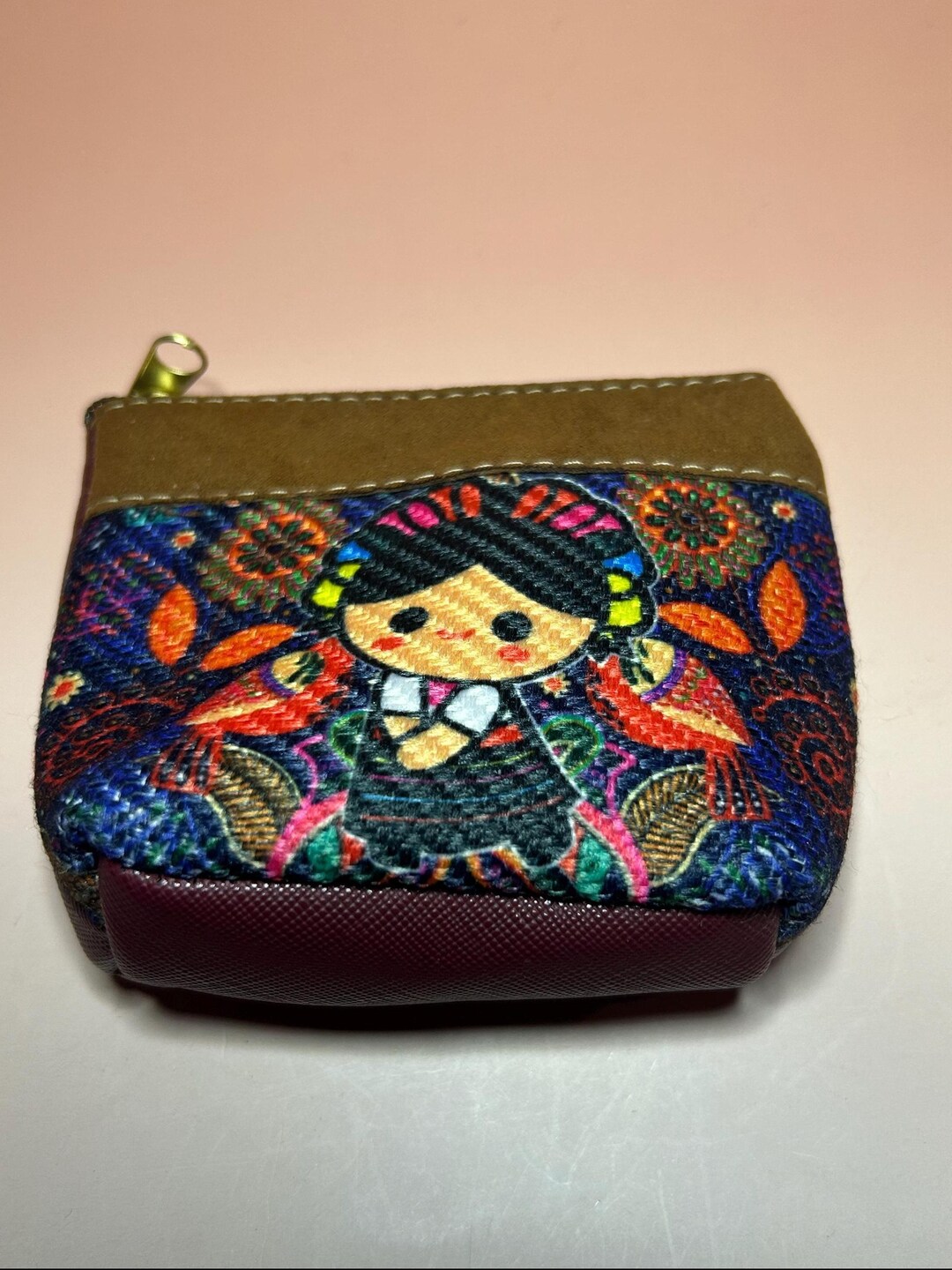 Handmade Mexican Coin Bag: Lele Doll Floral Suede Pouch - Etsy