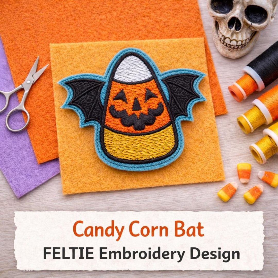 Candy Corn Bat Feltie Embroidery Design | Halloween Bat Candy Corn ITH ...